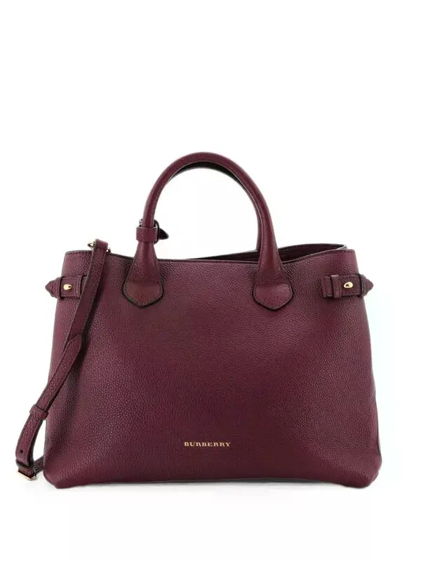 Burberry Banner Tote Leather And House Check Canvas Medium Satchel - Brown