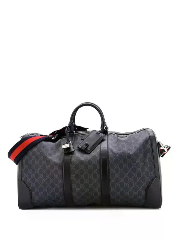Gucci Convertible Duffle Bag Gg Coated Canvas Large Satchel - Black