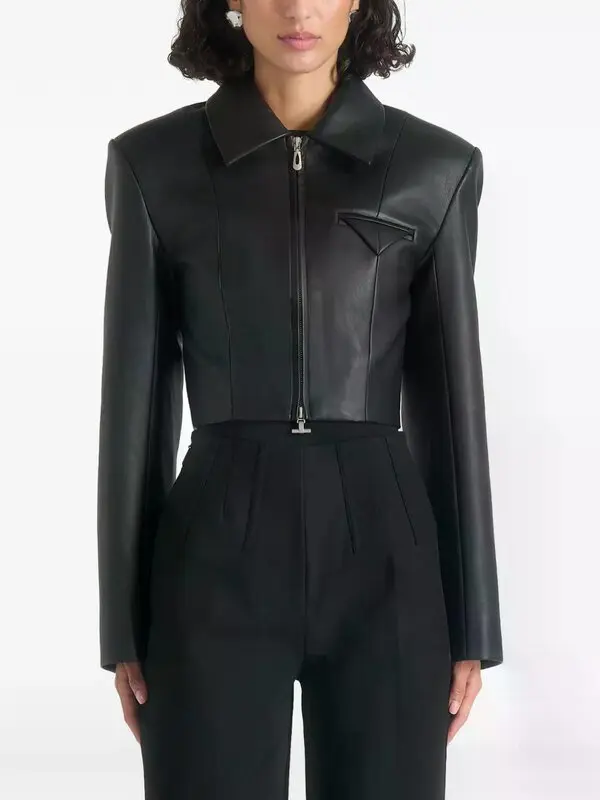 Manière De Voir Adina In Leather Cropped Jacket