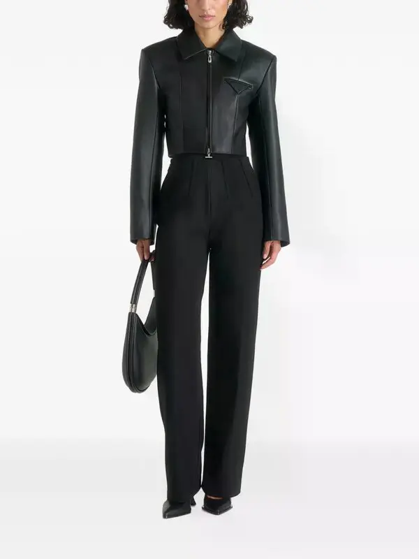 Manière De Voir Adina In Leather Cropped Jacket - Black
