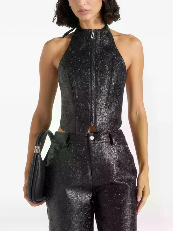 Manière De Voir Embossed-leather Halterneck Backless Top