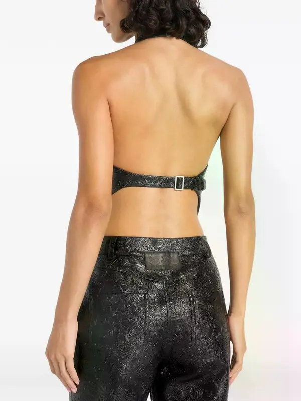Manière De Voir Embossed-leather Halterneck Backless Top