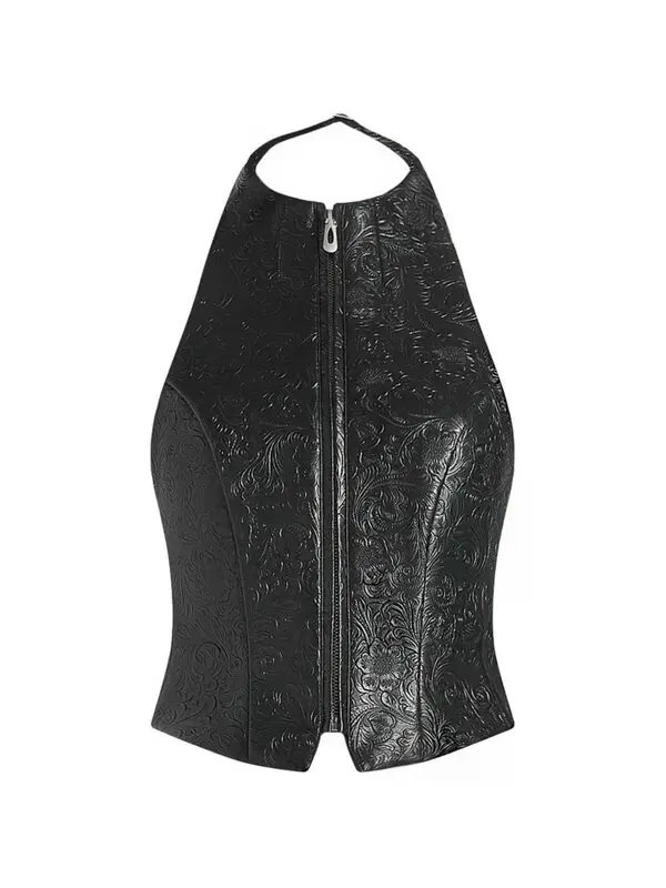Manière De Voir Embossed-leather Halterneck Backless Top - Black