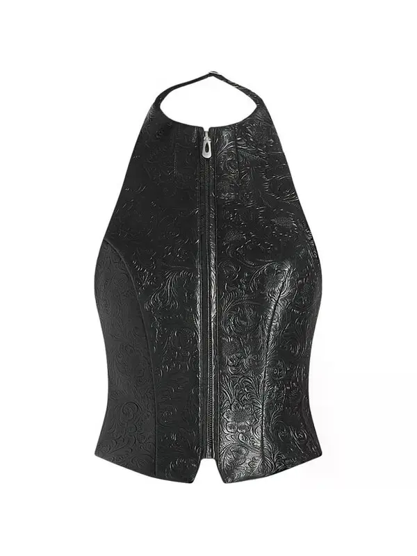 Manière De Voir Embossed-leather Halterneck Backless Top - Black