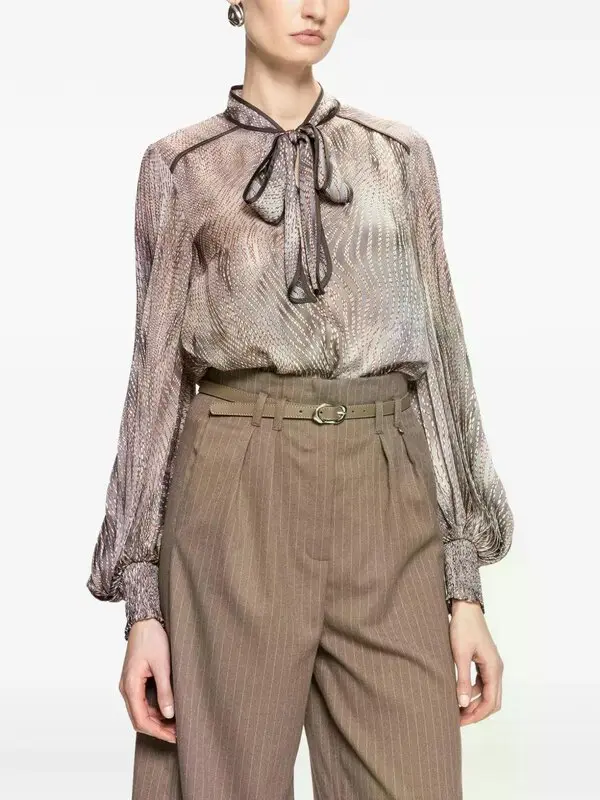 NISSA Printed Bow-neck Chiffon Top