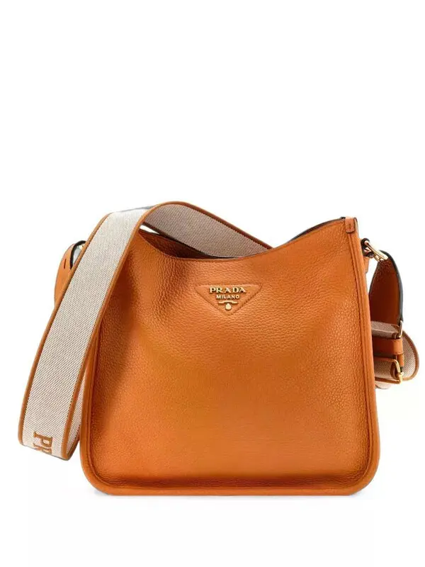 Prada Logo Strap Vitello Daino Medium Crossbody Bag - Brown