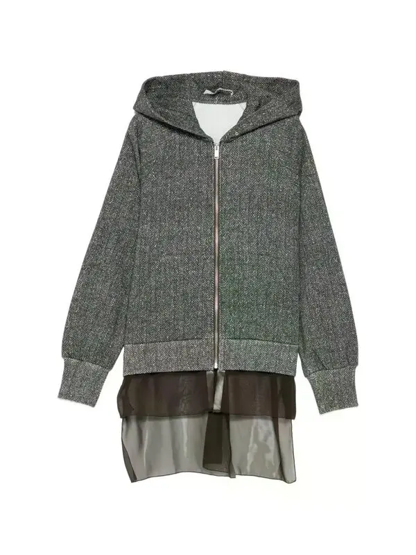 Undercover Herringbone-pattern Layered-hem Hoodie