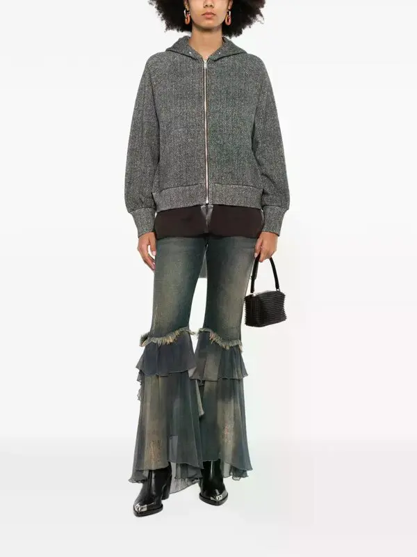 Undercover Herringbone-pattern Layered-hem Hoodie
