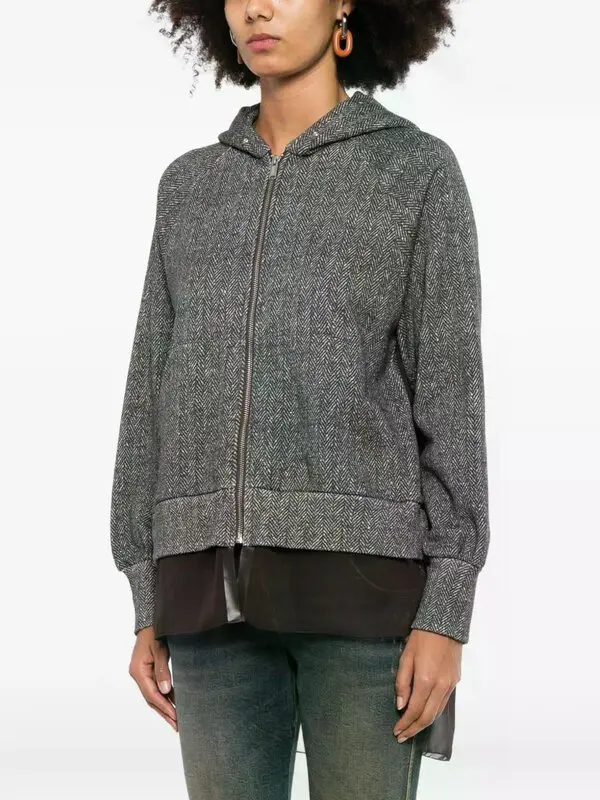 Undercover Herringbone-pattern Layered-hem Hoodie