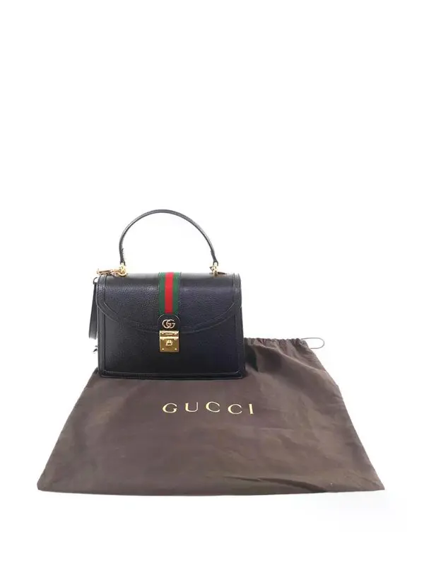 Gucci 2000-2015 Small Calfskin Web Ophidia Top Handle Flap Satchel - Black