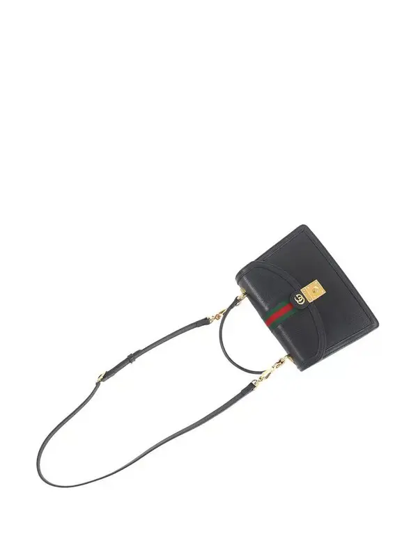 Gucci 2000-2015 Small Calfskin Web Ophidia Top Handle Flap Satchel - Black