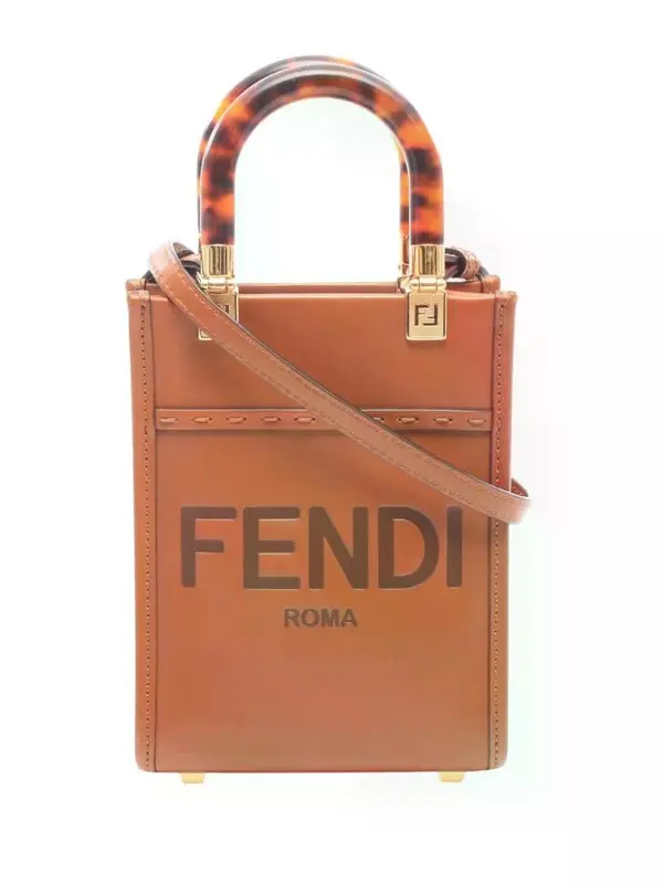 Fendi 2010-2026 Mini Leather Sunshine Shopper Tote Satchel - Brown