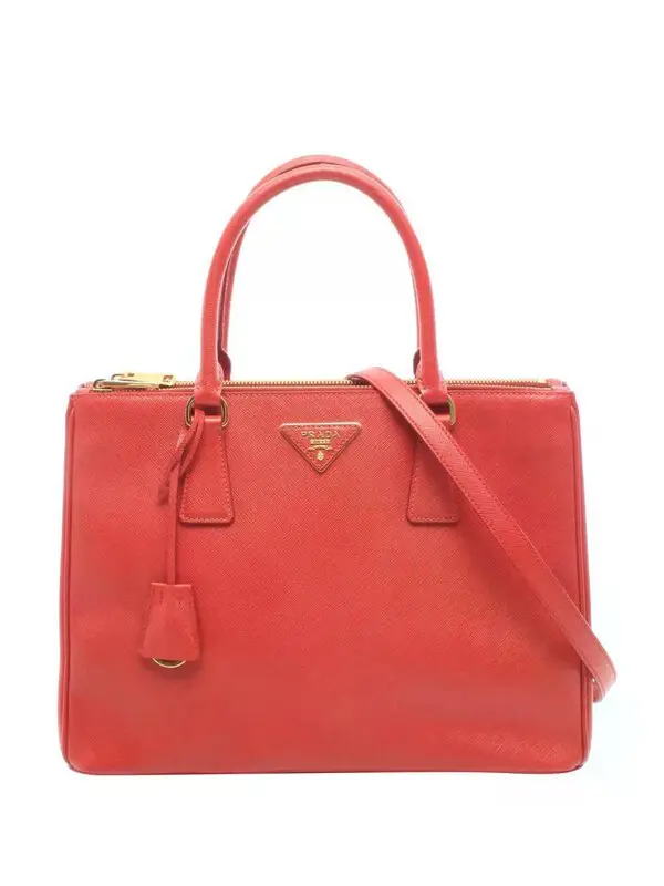 Prada 2000-2013 Medium Saffiano Lux Galleria Double Zip Satchel - Red