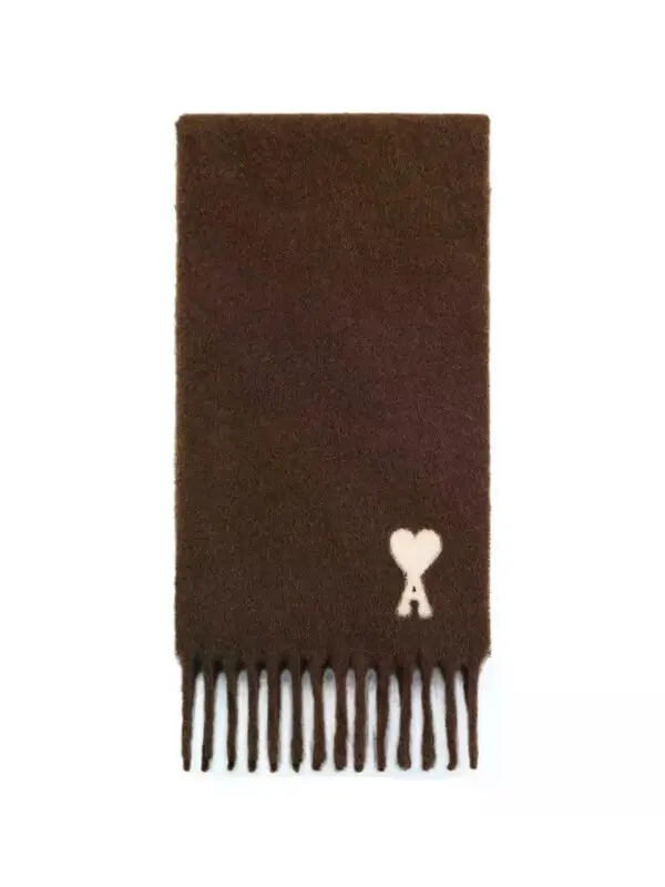 AMI Paris Alpaca Scarf With De Coeur - Brown