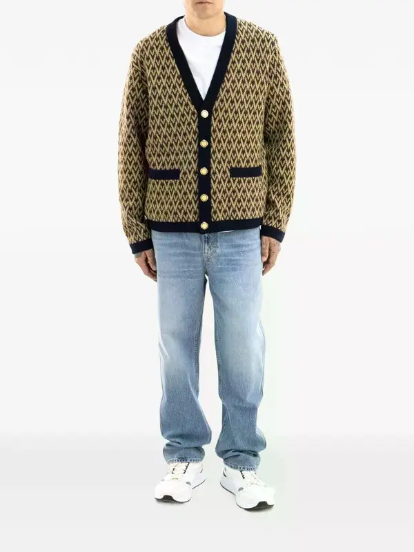 Valentino Garavani Wool Cardigan With Toute La V Pattern - Brown
