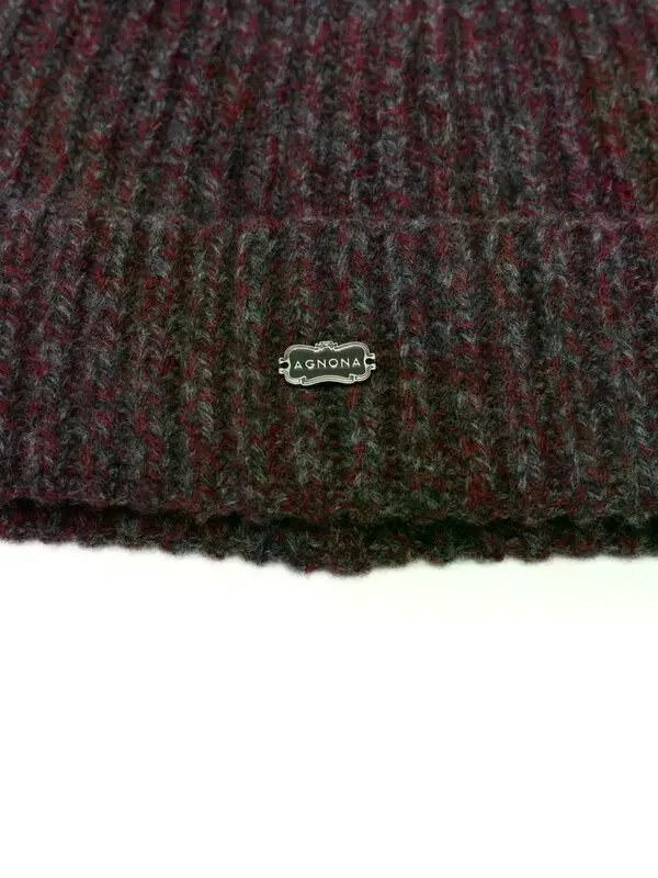 Agnona Ribbed Knit Beanie Hat - Red