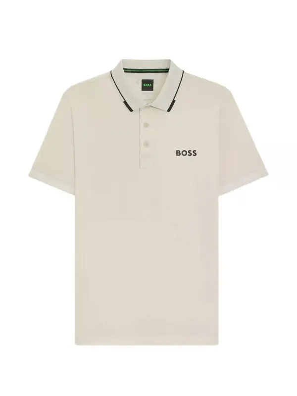BOSS Logo-print Short-sleeve Polo Shirt - Neutrals