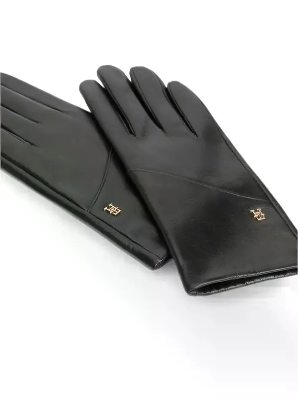 Tommy Hilfiger Logo-plaque Leather Gloves - Black