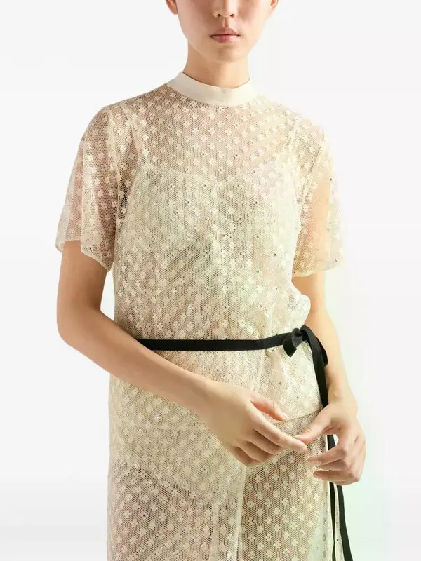 Prada Embroidered Lace Top - Neutrals