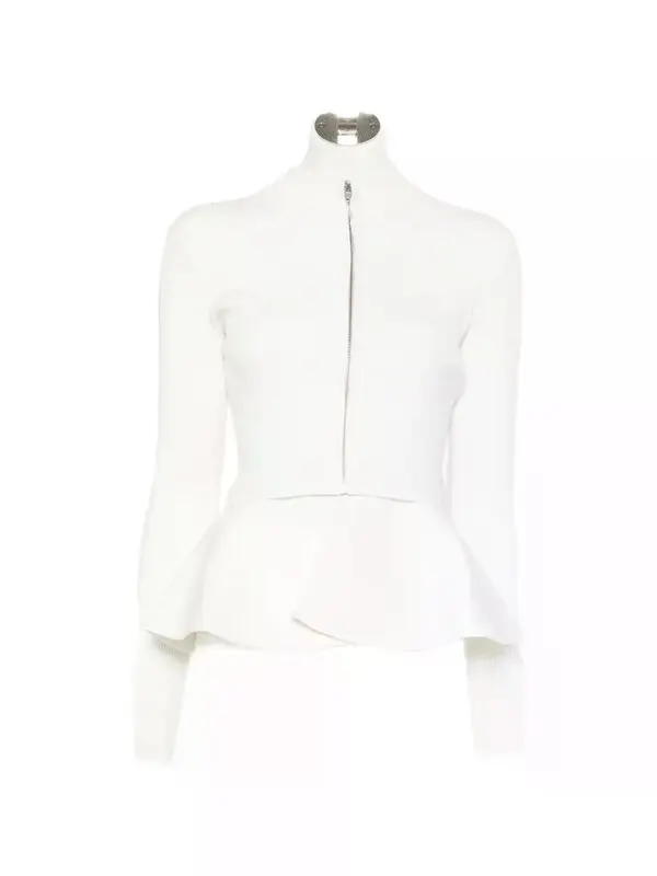 JUUN.J Peplum Zip-up Cardigan - Neutrals