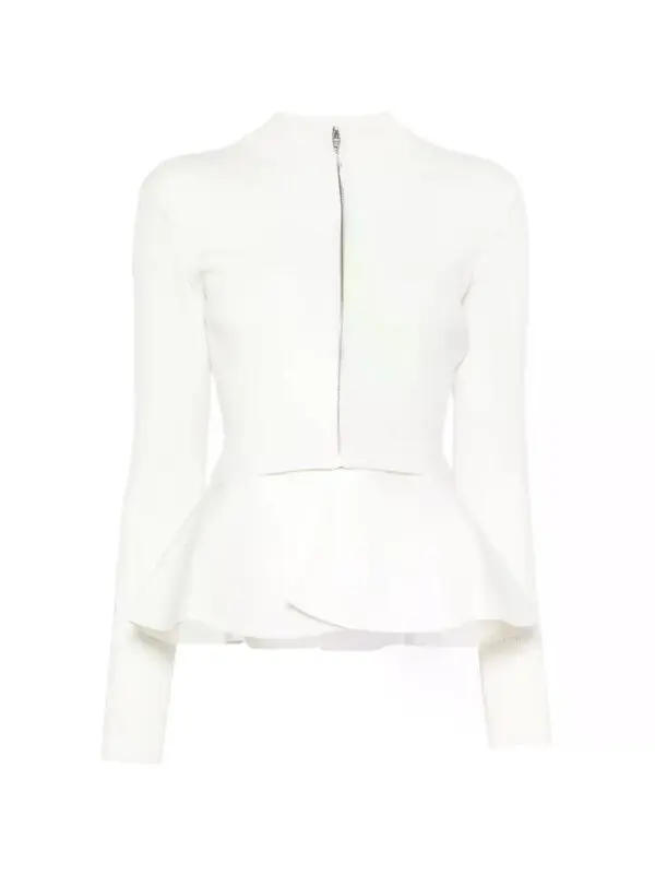 JUUN.J Ribbed Knit Peplum Zip-up Cardigan