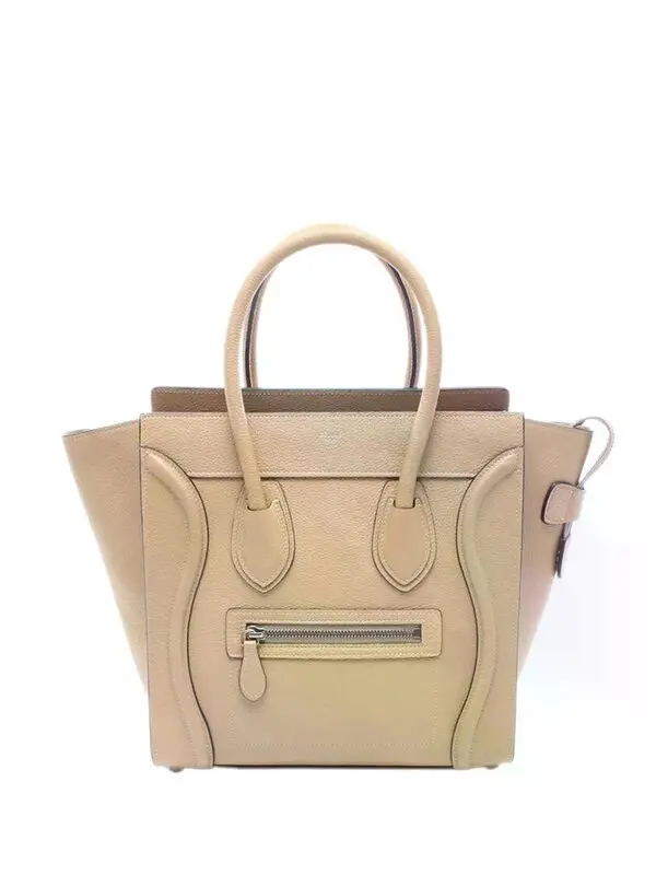 Celine 2000-2026 Micro Leather Luggage Tote Bag - Neutrals