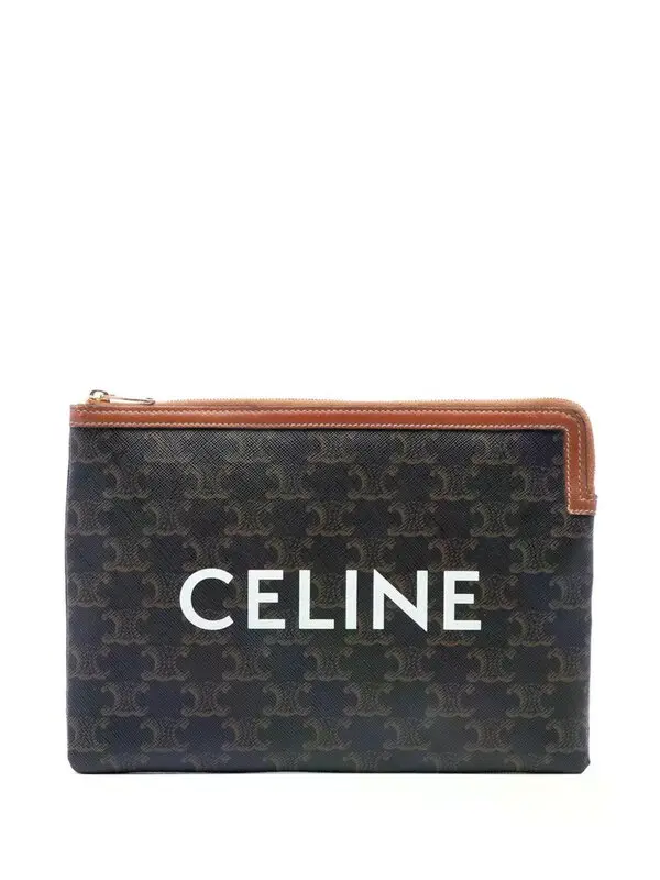 Celine 2020 Small Triomphe Coated Canvas Clutch Bag - Brown
