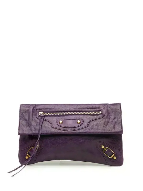 Balenciaga 2005-2026 Lambskin Motocross Classic Envelope Clutch Bag - Purple