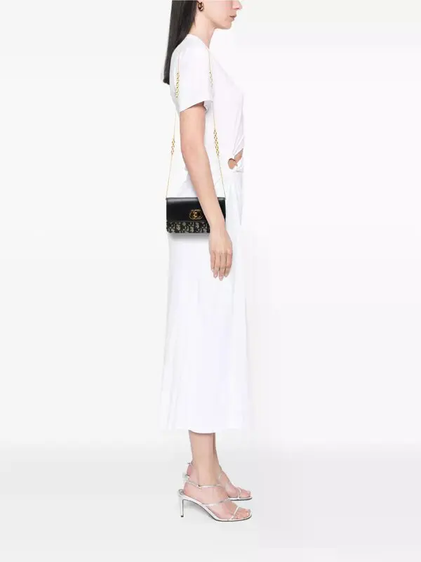Dior 2024 Oblique Jacquard And Calfskin Miss Caro Pouch With Chain Crossbody Bag - Blue