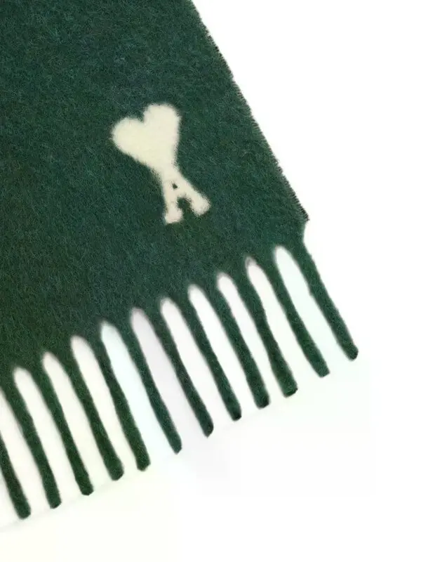 AMI Paris Alpaca Scarf With De Coeur - Green
