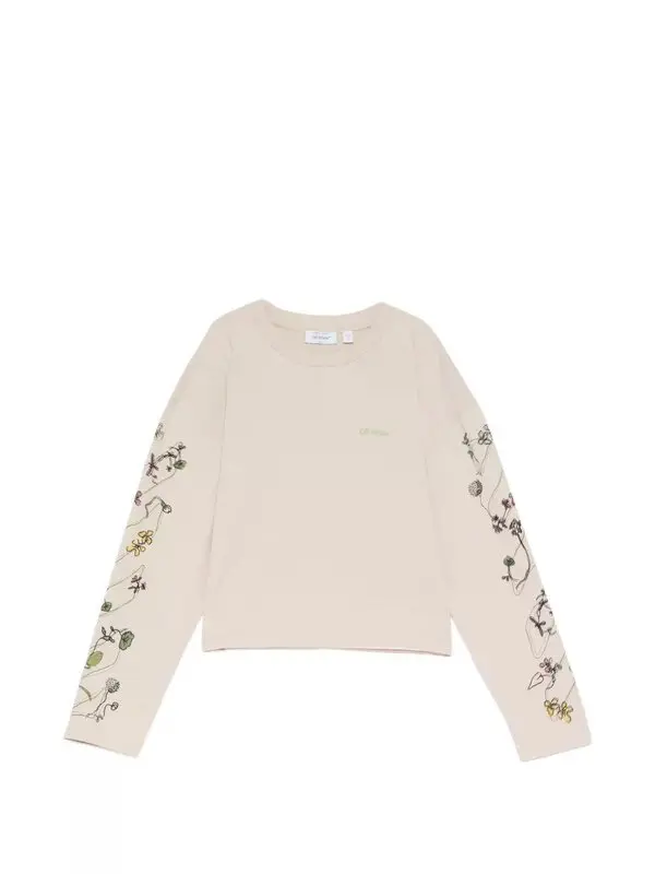Off-White Floral-print Embroidered T-shirt - Neutrals