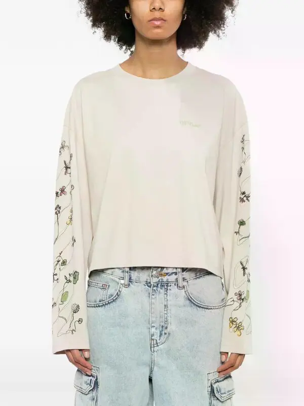 Off-White Floral-print Embroidered T-shirt
