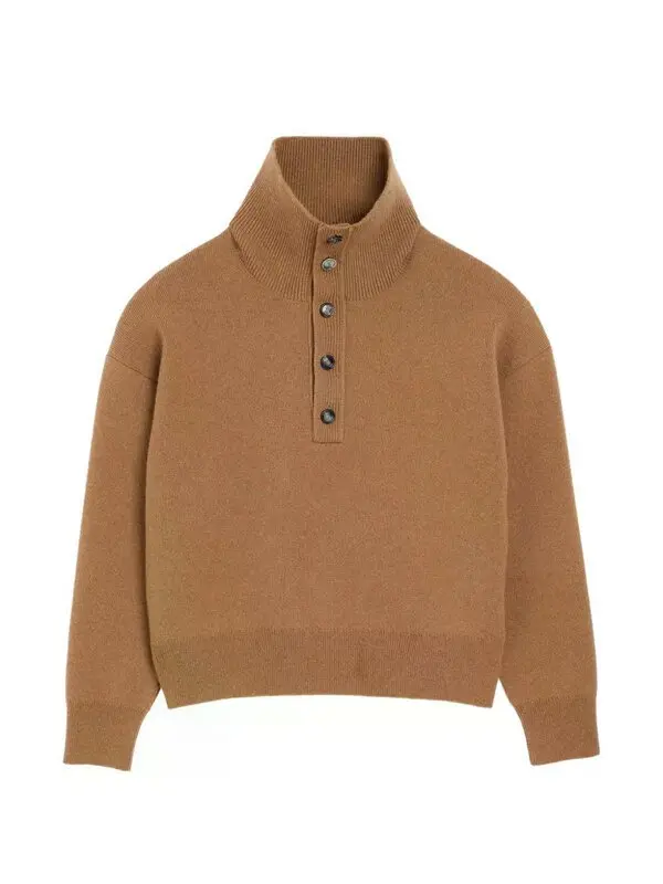 AMI Paris High Buttoned Collar Wool Sweater