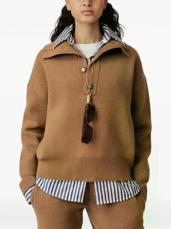 AMI Paris High Buttoned Collar Wool Sweater
