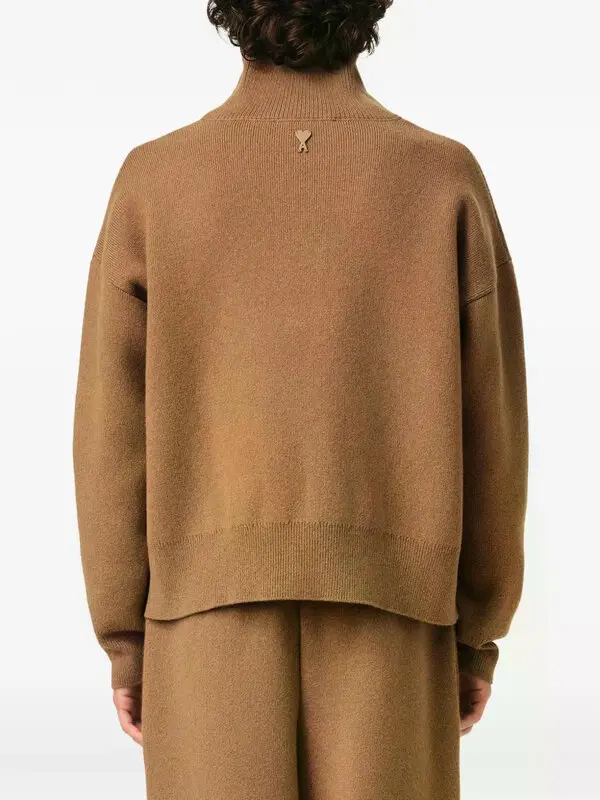 AMI Paris High Buttoned Collar Wool Sweater