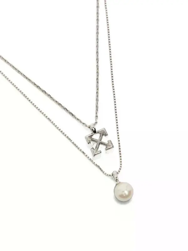 Off-White Arrows-pendant Faux-pearl Necklace - Silver