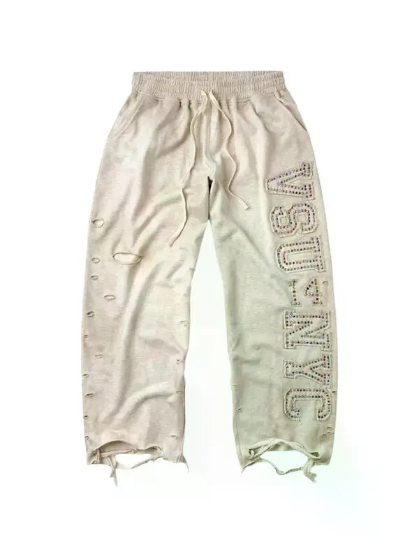 VALE FOREVER Distressed Crystal-embellished Track Pants