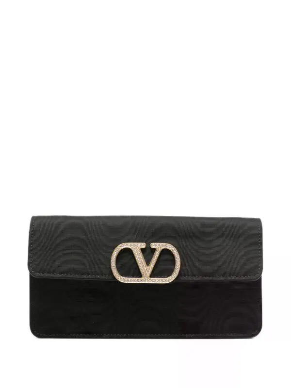 Valentino Garavani Vlogo Signature Moiré Mini Clutch Bag - Black
