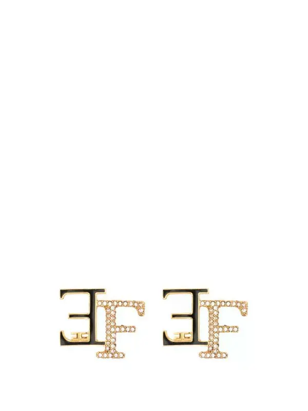 Elisabetta Franchi Logo Plaque Crystal Embellished Earrings - Gold