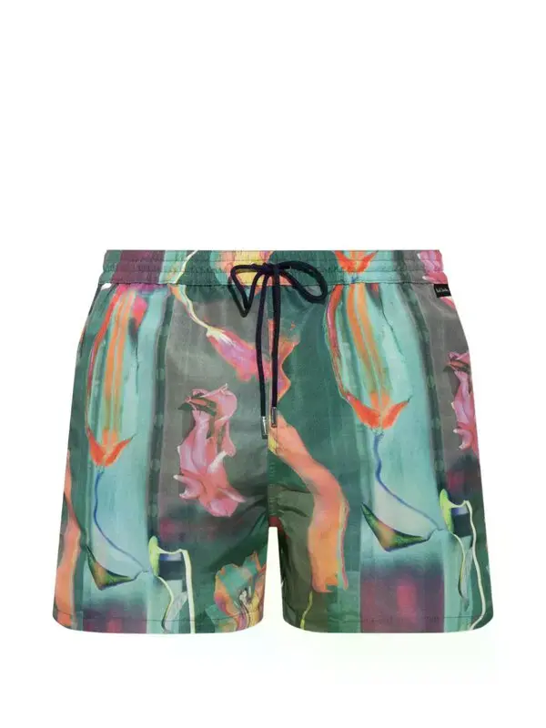Paul Smith Glitch Floral' Print Swim Shorts - Green