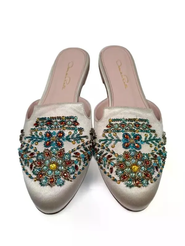 Oscar De La Renta Embellished Satin Mules