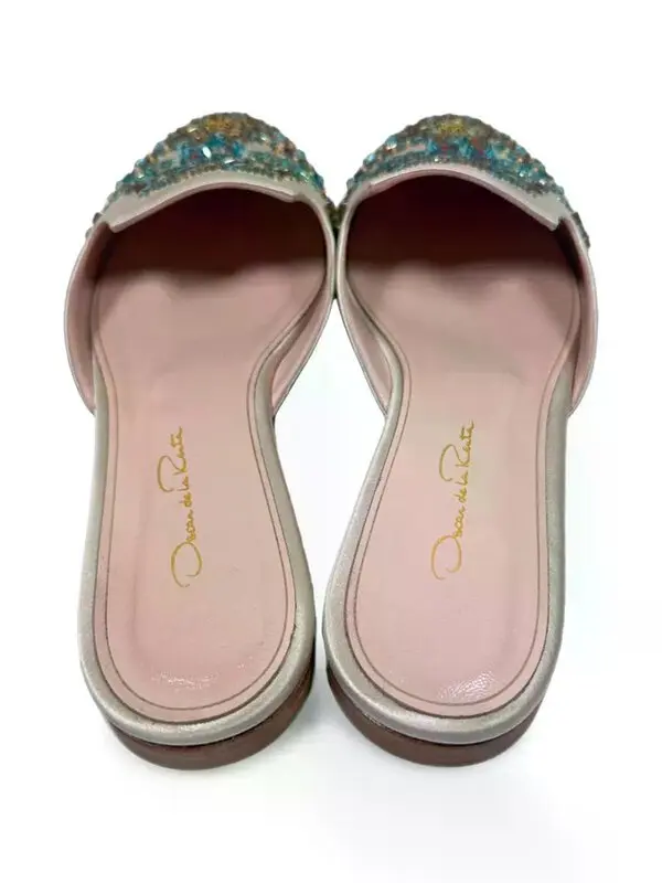 Oscar De La Renta Embellished Satin Mules