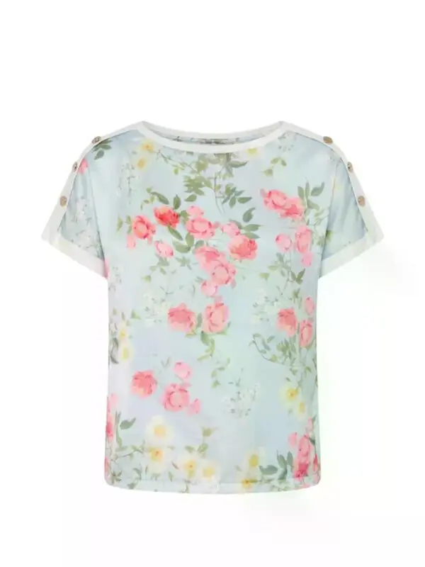 Liu Jo Floral-print Button-detail T-shirt