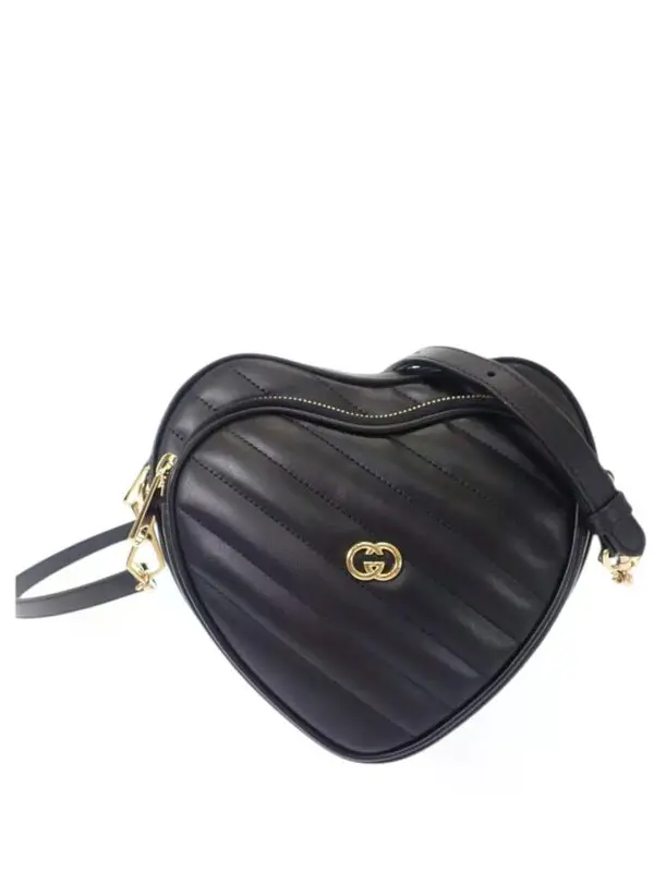 Gucci Diagonal Calfskin Interlocking G Heart Crossbody Bag - Black