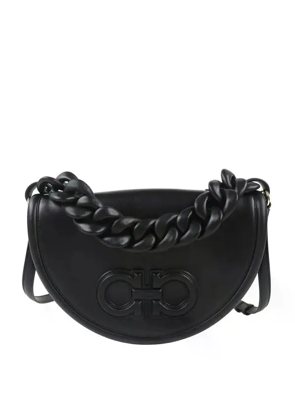 FERRAGAMO 2021-2026 Calfskin Aura Crescent Satchel - Black