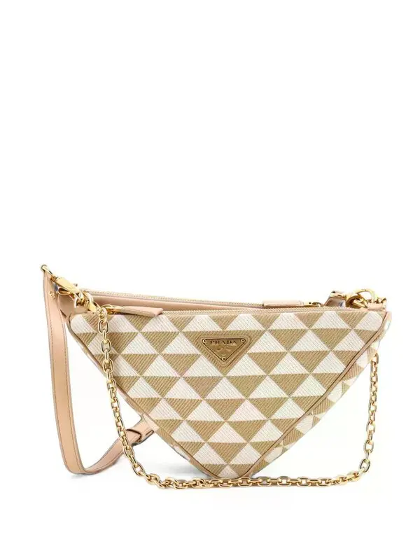 Prada Double Symbole Triangle Bag Leather And Jacquard Mini Shoulder Bag