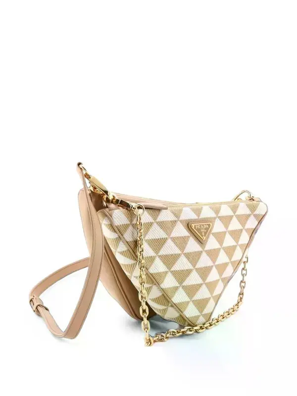 Prada Double Symbole Triangle Bag Leather And Jacquard Mini Shoulder Bag