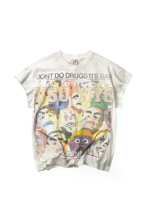 VALE FOREVER Graphic-print Cropped-sleeves Distressed T-shirt