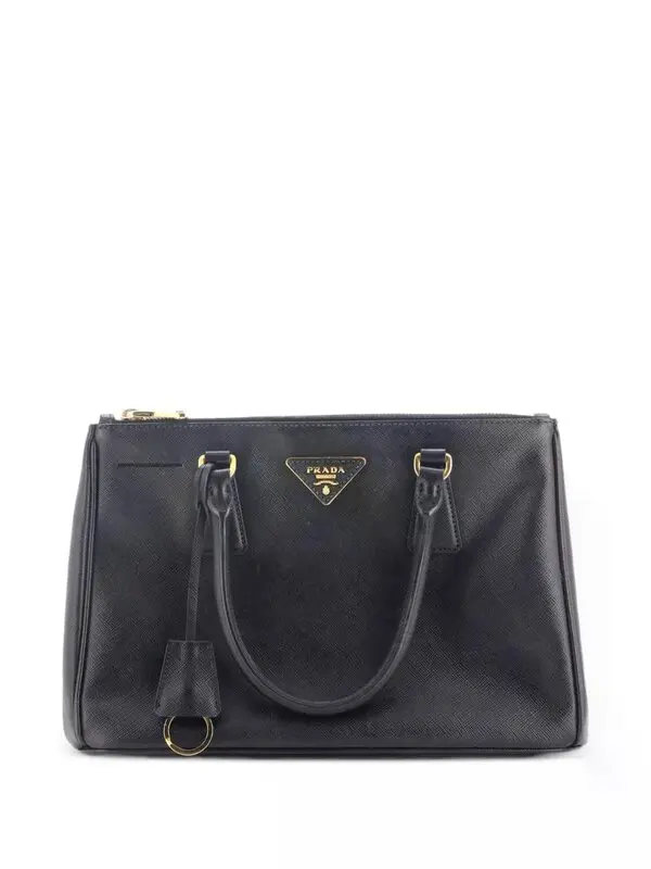 Prada Double Zip Lux Saffiano Leather Small Tote Bag - Black
