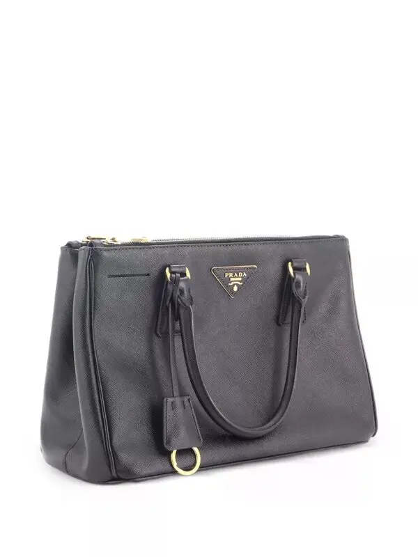 Prada Double Zip Lux Saffiano Leather Small Tote Bag - Black